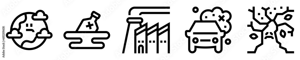 Conjunto de iconos de contaminación. Impacto ambiental. Planeta ...