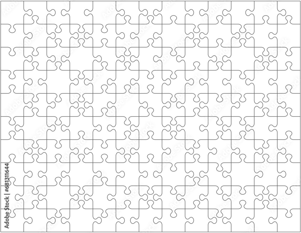 Jigsaw puzzle blank template or cutting guidelines with pieces of ...