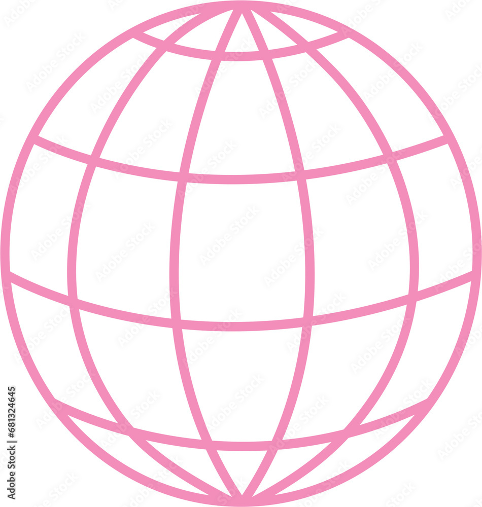 Digital png illustration of pink gridded globe with copy space on ...
