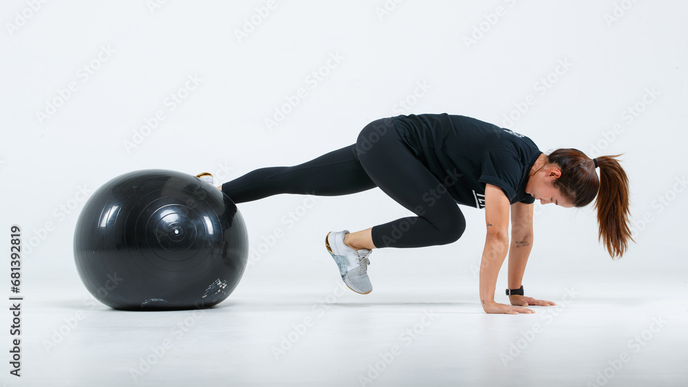 Isolated cutout full body studio shot of strong Asian female fitness ...