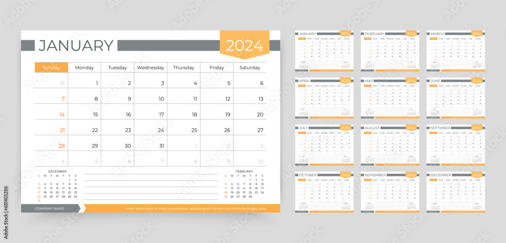 2024 calendar. Planner template. Week starts Sunday. Yearly calender ...