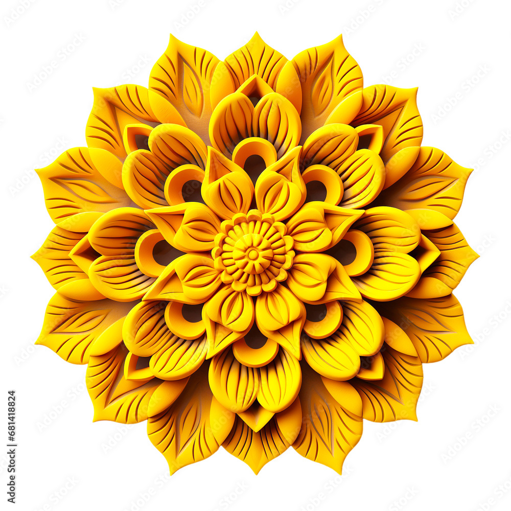 Harmonic Wholeness: Yellow Mandala Isolated on Transparent White ...