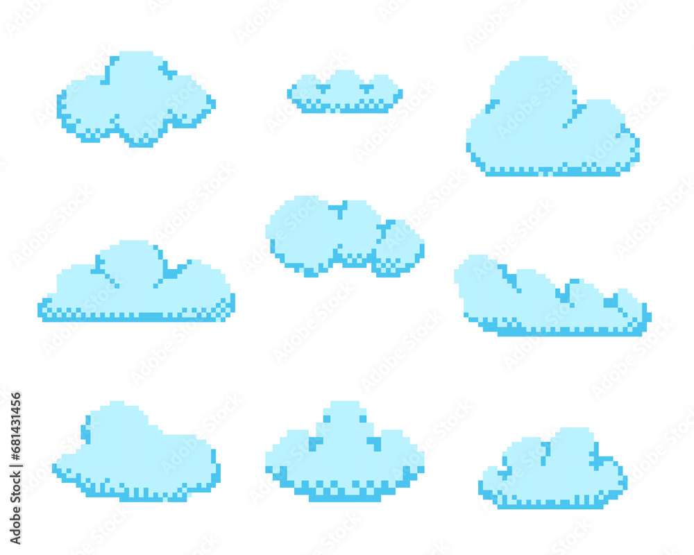 Set of pixel art clouds, suitable for creating various scenes and ...