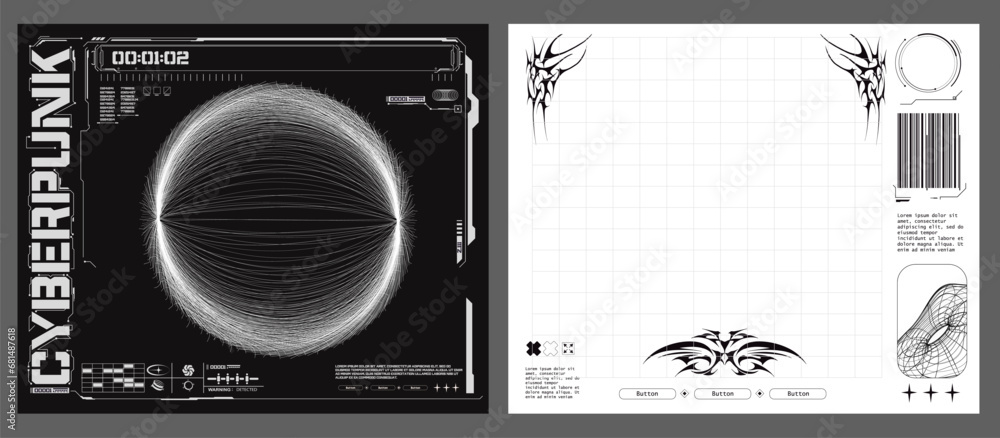 Cyberpunk user interface design elements with spherical data ...