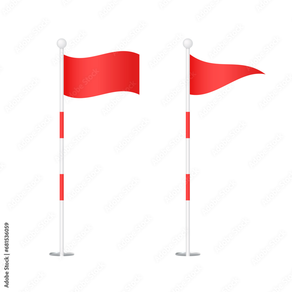 Red golf flags isolated on background. Square and triangular vector ...