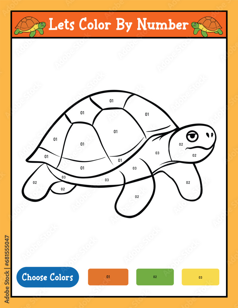 Color by number coloring page printable activity With Cute Turtle Stock ...
