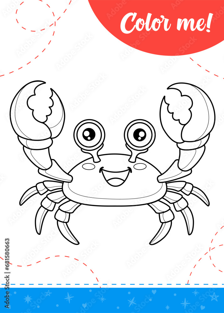 Coloring page for kids with cartoon crab character. A printable ...