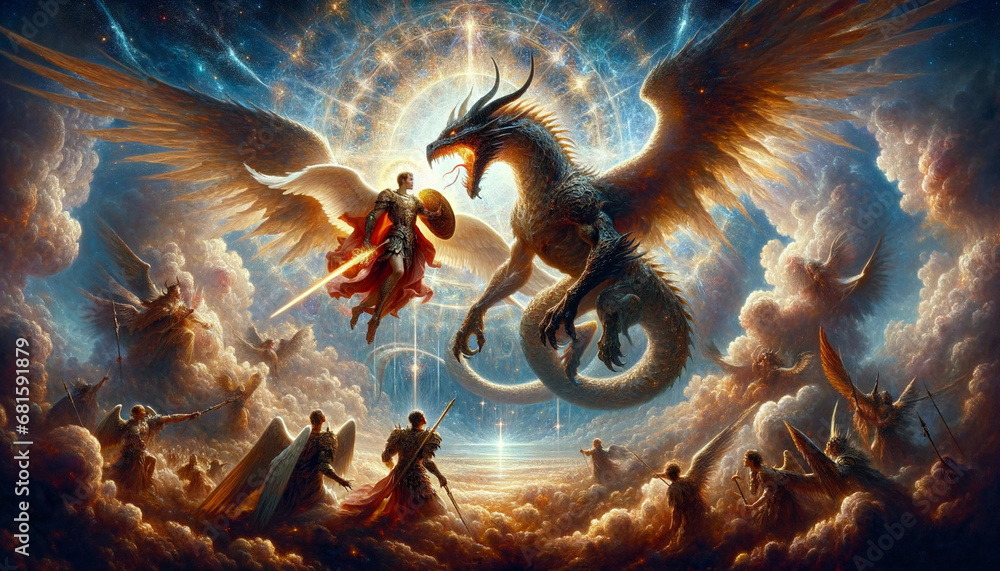 Epic Battle in Heaven as in the Book of Revelation: Saint Michael the Archangel Defeats Satan ...