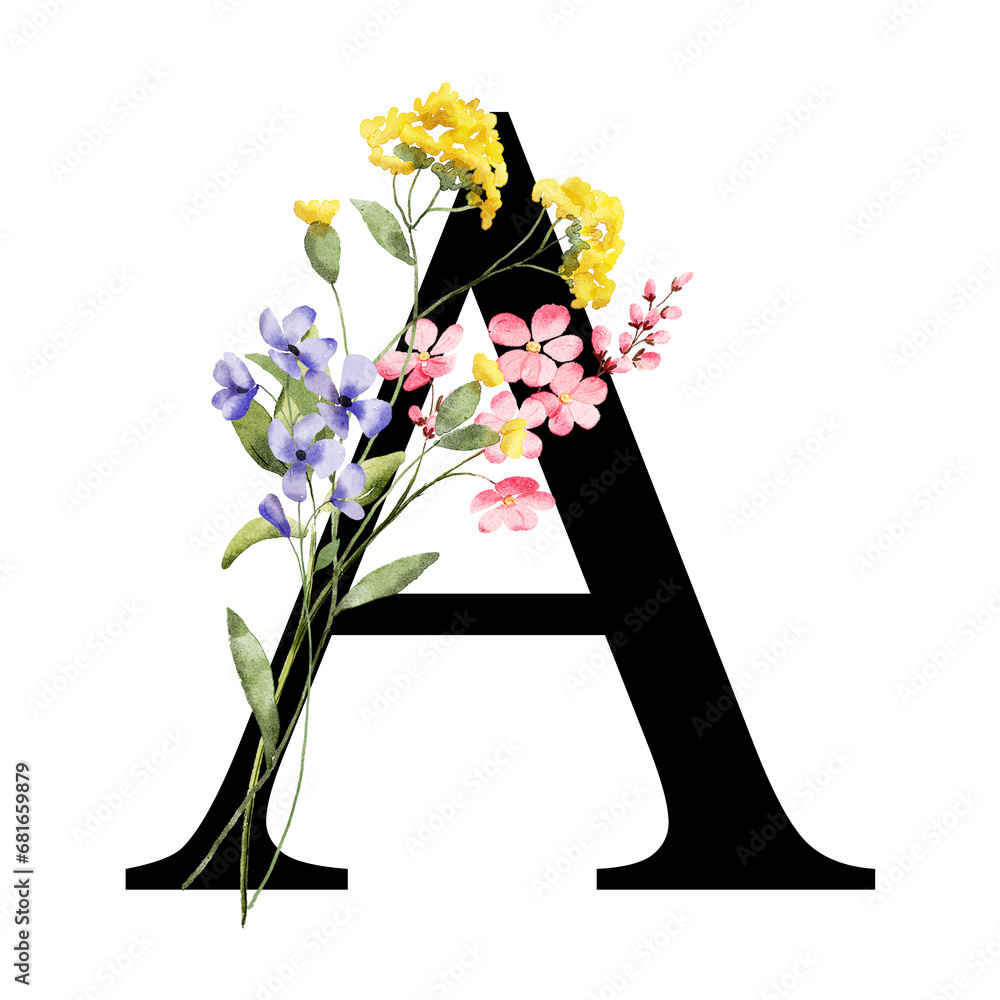 ภาพประกอบ Stock Letter A, floral alphabet, wedding monogram with ...