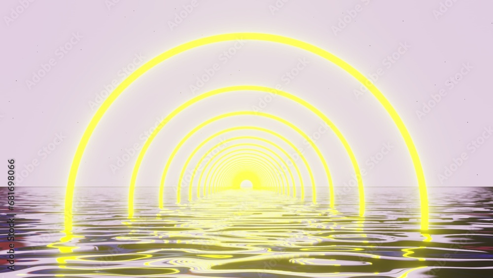 3d Motion Futuristic Neon Yellow Laser Rings of Ultraviolet Fluorescent ...