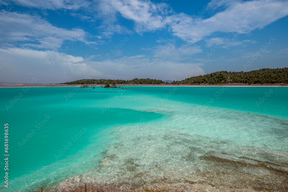 Blue pond (Ash pond) consisting of burned coal ashes in the thermal ...