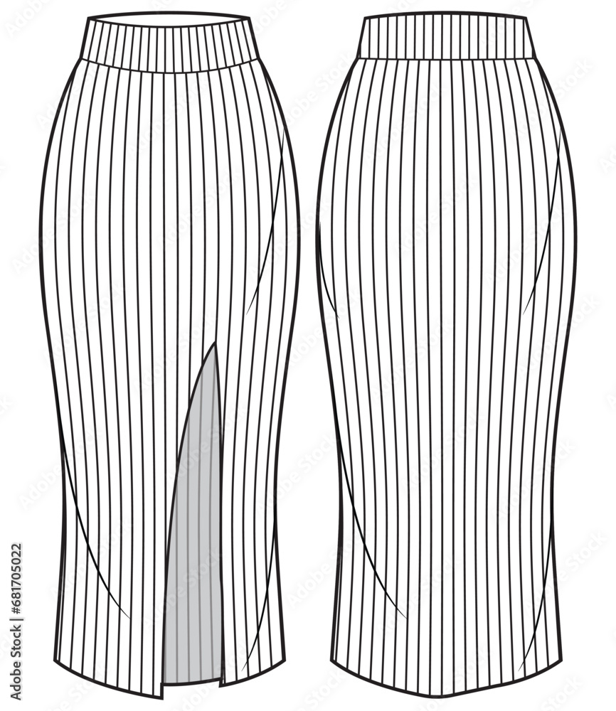 Women's Rib knit bandage Skirt flat sketch vector illustration front ...
