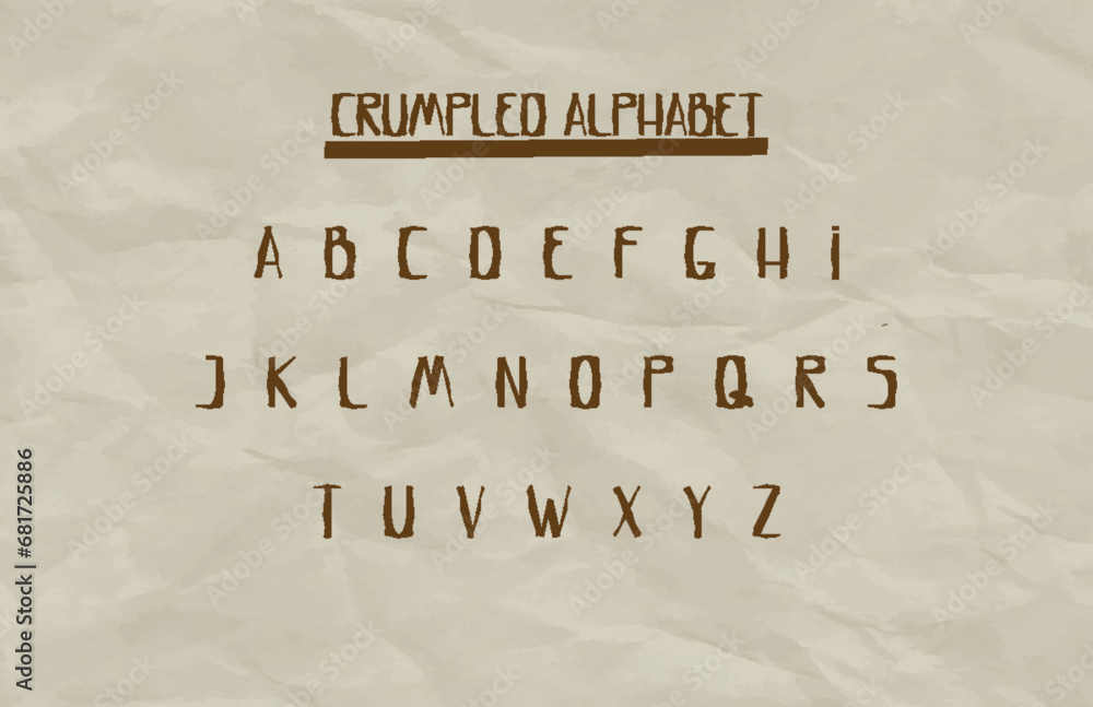 Crumpled Paper Structure Vector with Crumpled Style Font Alphabet for ...