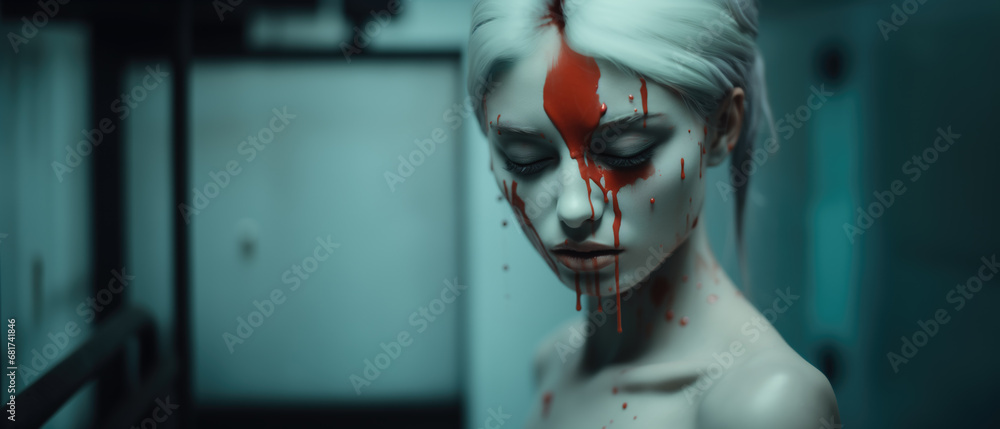 Ilustración de Stock Deeply emotional portrait portraying great sadness ...