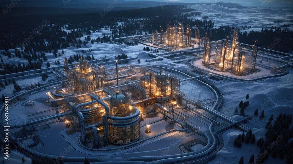 a natural gas compressor station from an aerial perspective, the vast ...