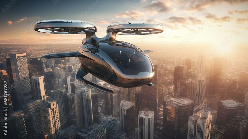 Passenger transportation of the future. Air vehicle, flying car drone ...
