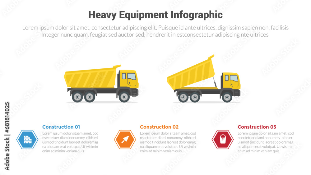 heavy equipment machine infographics template diagram with dump truck ...