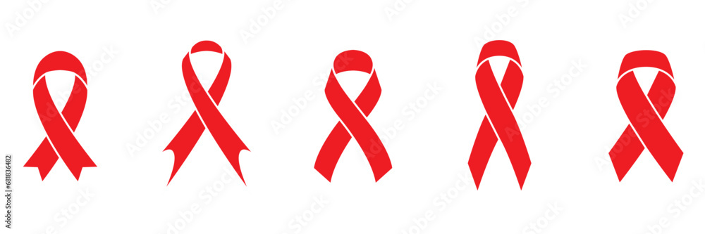 Red ribbon icon set, AIDS icon symbol, illustration of red ribbon ...