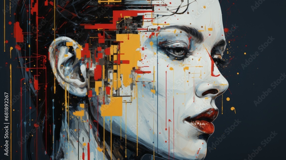 "Fragmented Reality" A profile of a woman's face with a fragmented ...