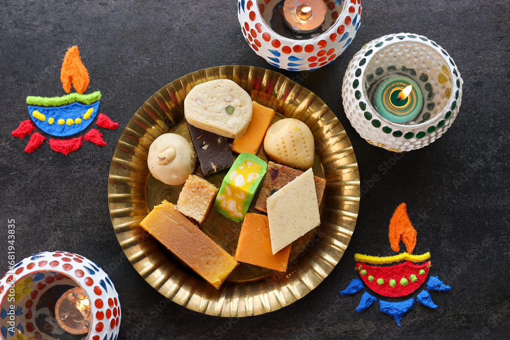 Diwali sweets Gujiya barfi Motichoor Laddu Rasmalai Indian sweet ...
