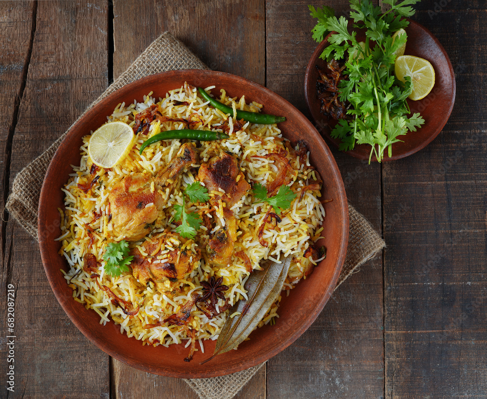 Delicious hyderabadi chicken biryani top view Stock Photo | Adobe Stock