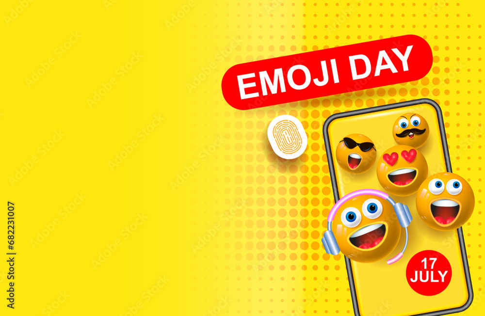 Holiday emoji day. Smartphone and funny emojis. Vector illustration, a ...