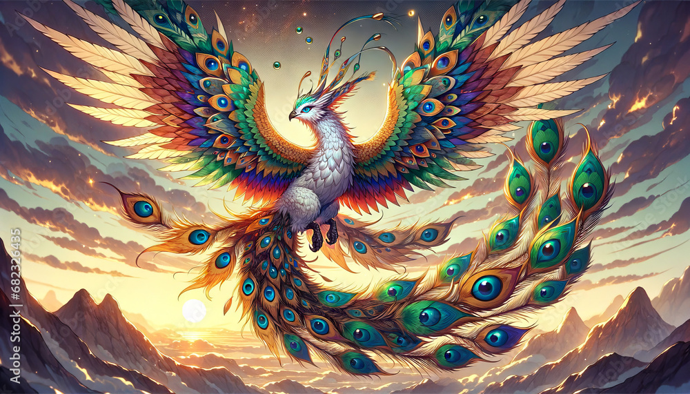 Anime-style rendering of the Simurgh, the Persian mythical creature, in ...