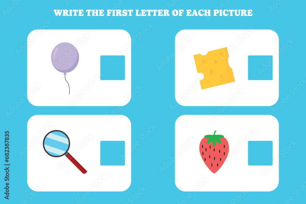 Write the first letter of each picture. Educational game for preschool ...