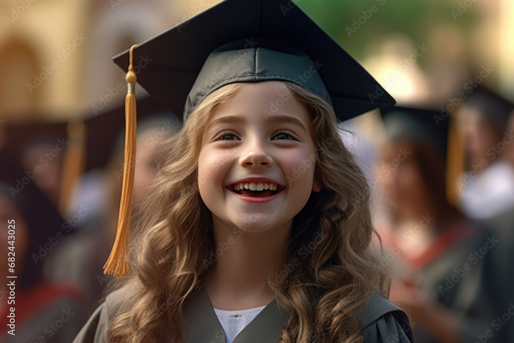 Photo Stock A young girl wearing a graduation cap and gown, ready to ...