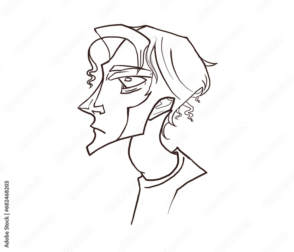 guy portrait in profile avatar stylized simplified face line drawing ...