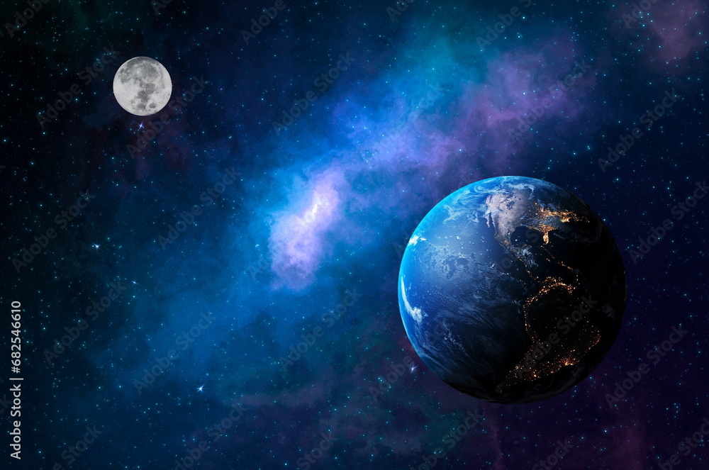milky way galaxy space earth and moon Stock Illustration | Adobe Stock