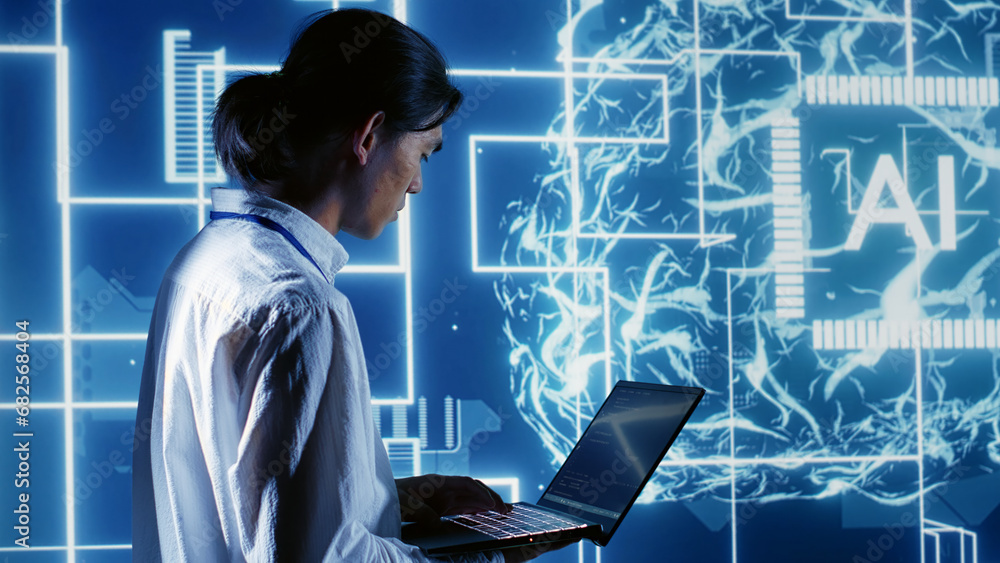 Foto de Stock Tech support expert programming artificial intelligence neural networks ...