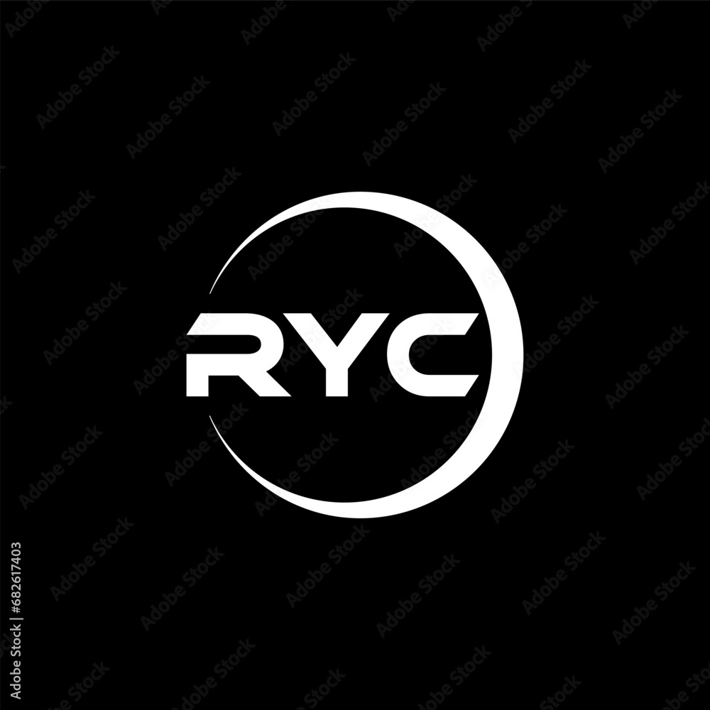 RYC letter logo design with black background in illustrator, cube logo ...