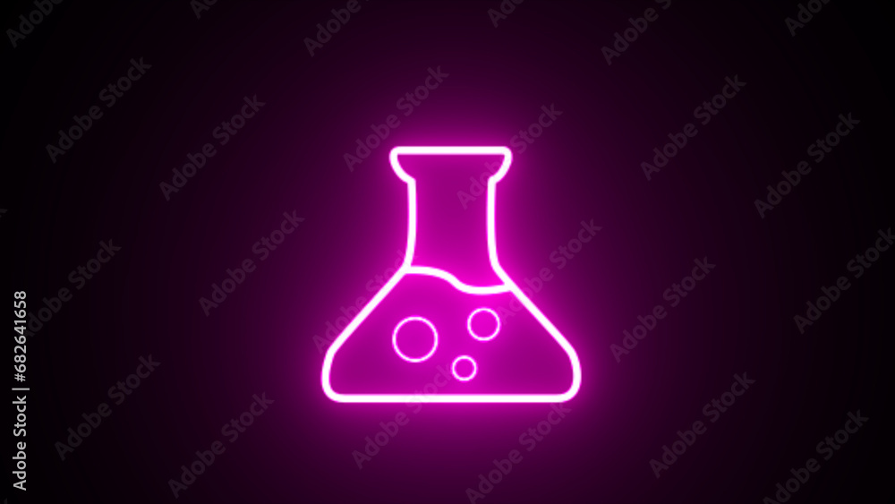 Illustration Stock Neon glowing beaker icon. Сhemical experiment in ...