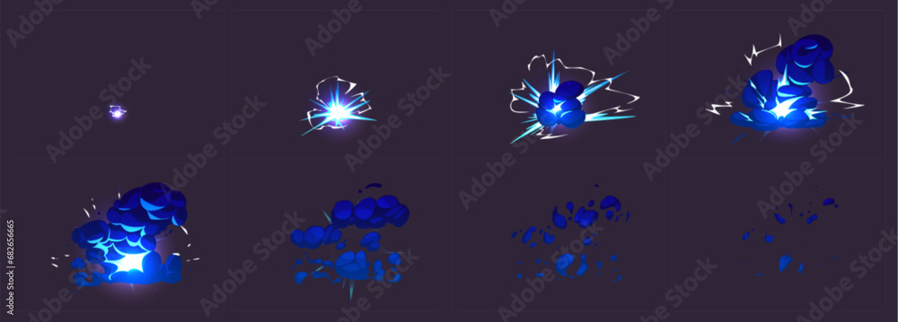 Blue explosion animation sprite sheet isolated on black background ...