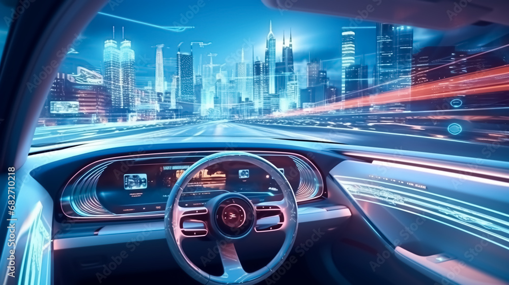 Autonomous car with touch sensors in a futuristic style. A smart ...