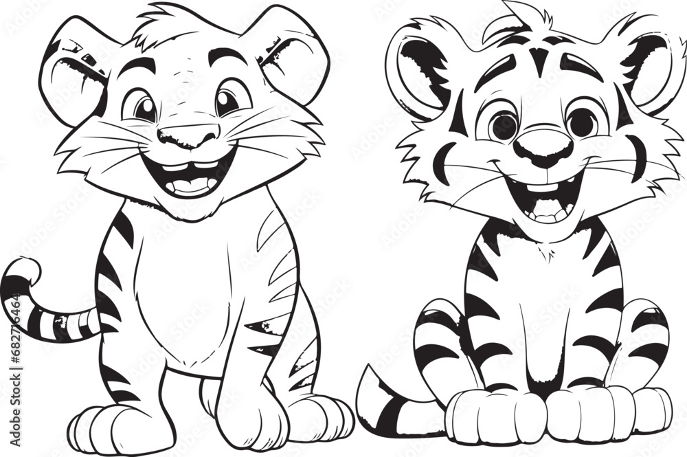cute hand drawn tiger coloring page illustration Stock Vector | Adobe Stock