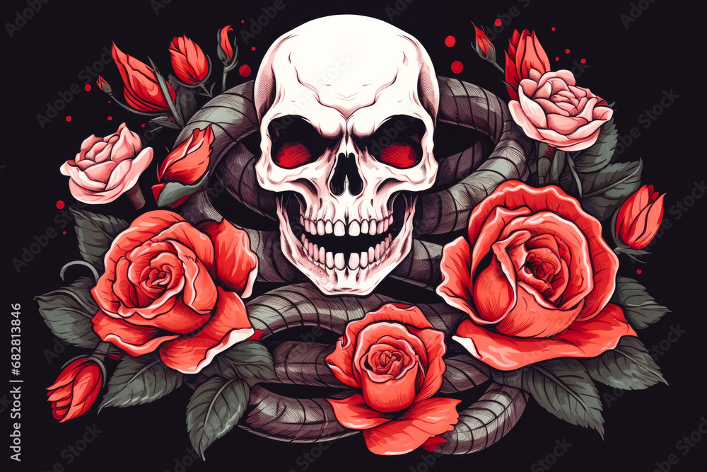 Skull and roses and snake isolated on transparent background ...
