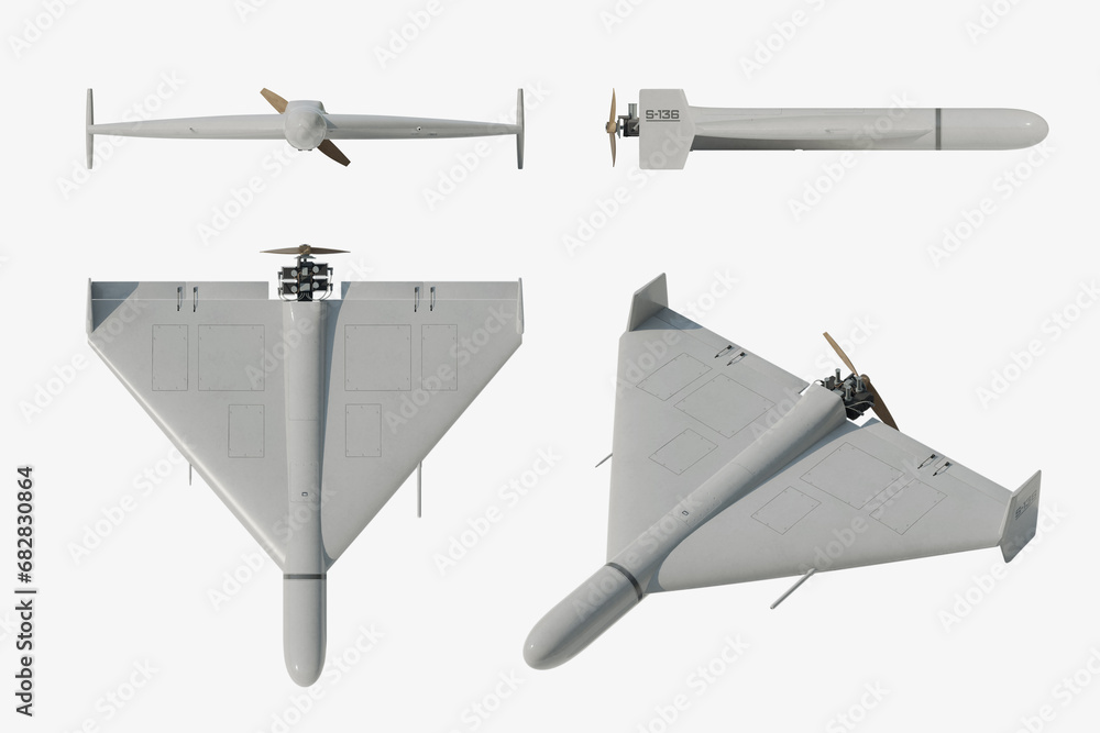 Shahed-136 (Geran-2) loitering munition drone: front, back, side and ...