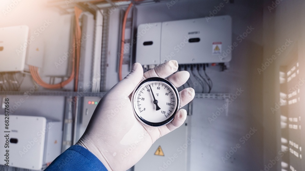 Solar powered inverter control room temperature measurements that ...