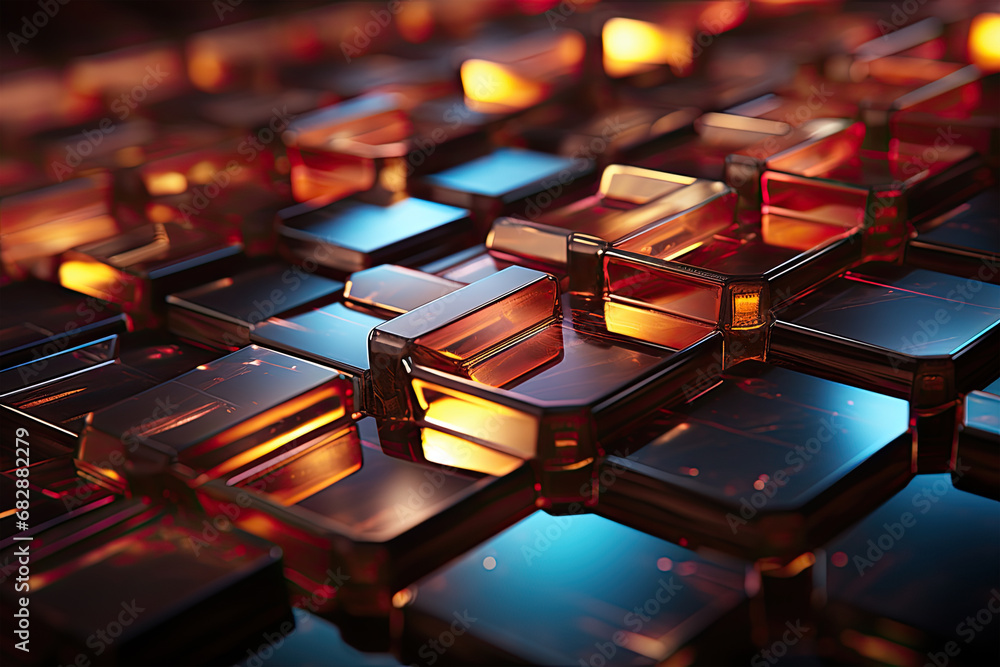 Hexagon geometric pattern background with interlocking shapes in shades ...