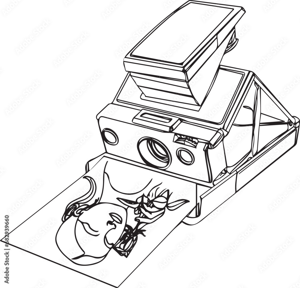 Vector de Stock Vintage Instant Camera Printout: Cartoon Sketch Drawing ...