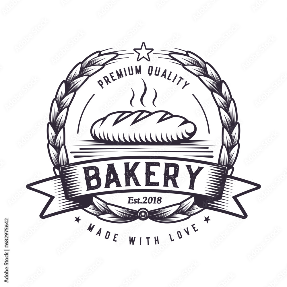 Bakery , classic badge logo design, bread emblem vintage symbol. food ...