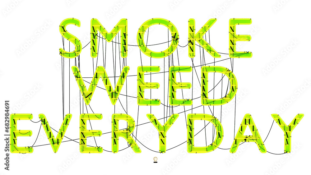 Crafted in 3D, the phrase "Smoke Weed Everyday" in typo style shines ...