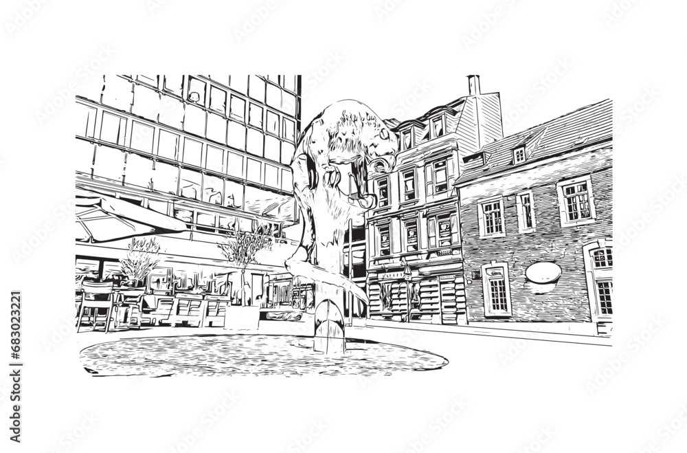 Hand drawn sketch illustration in vector. Building view with landmark ...