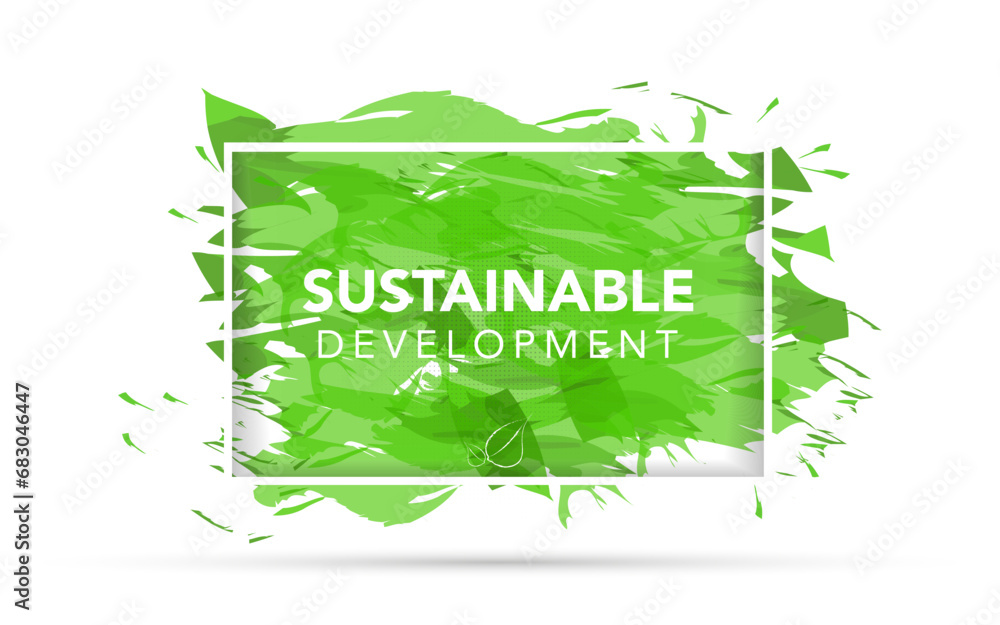 Sustainable development logo with green watercolor paint background in ...