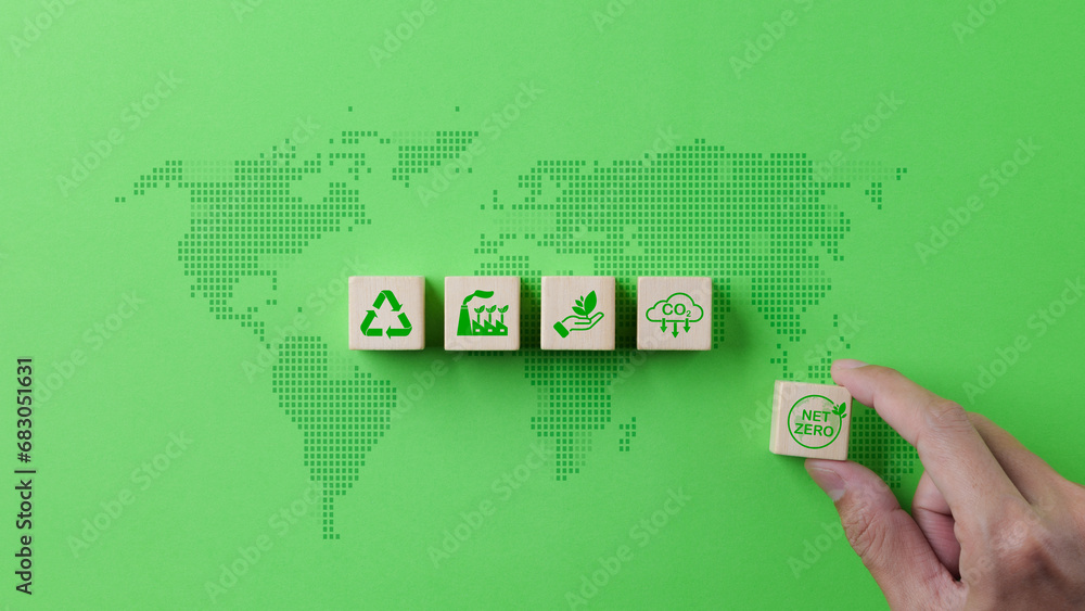 Stock-Foto „Net zero emission and carbon neutral 2050 concept. Hand ...