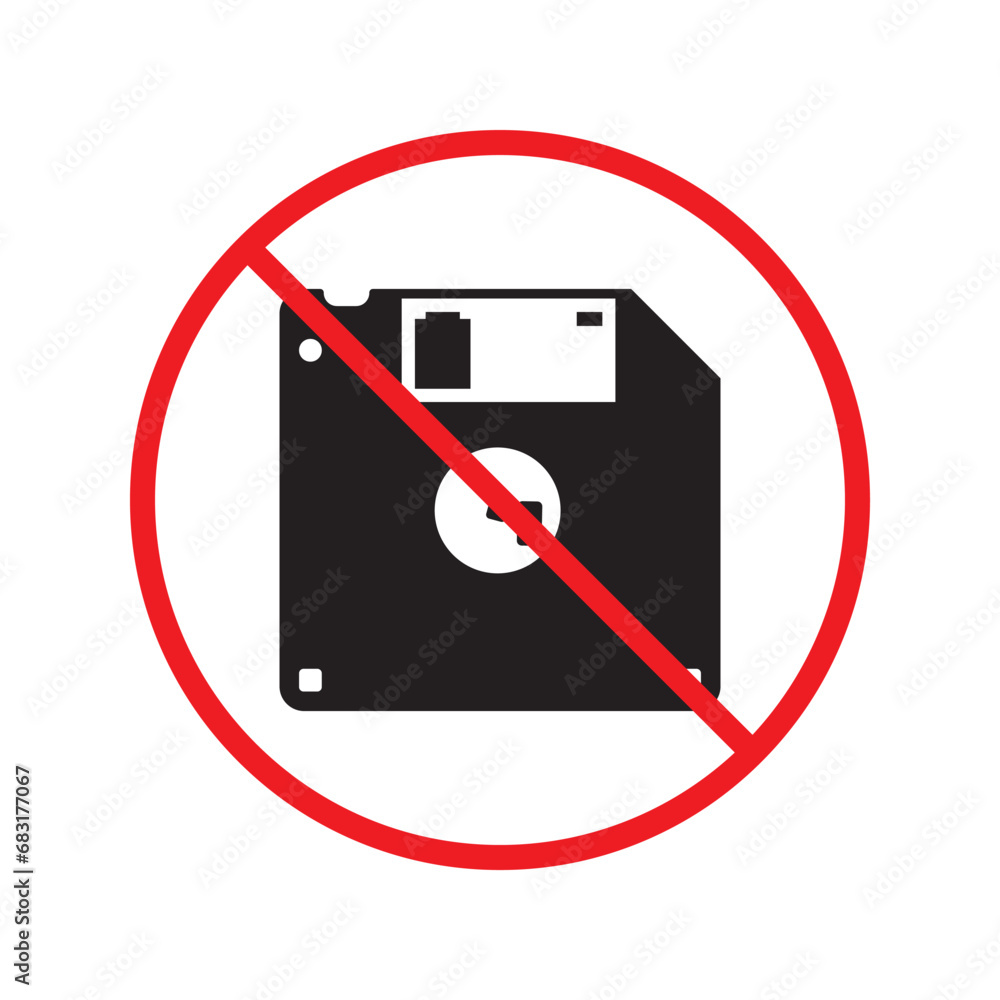 Forbidden floppy disk icon. No floppy disk vector sign. Prohibited disc ...