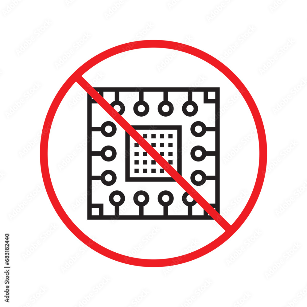 Forbidden processor vector icon. Warning, caution, attention ...