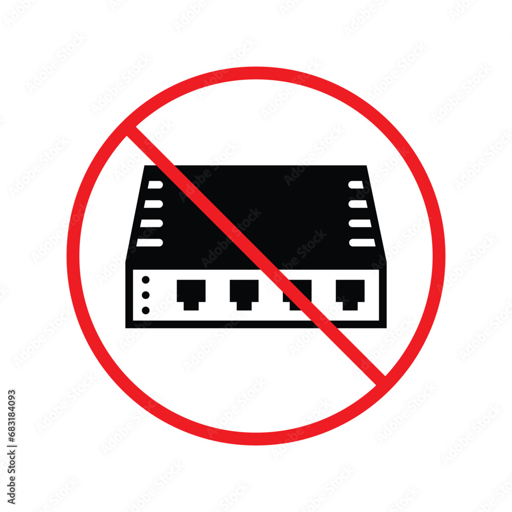 Forbidden router icon. Warning, caution, attention, restriction, label ...